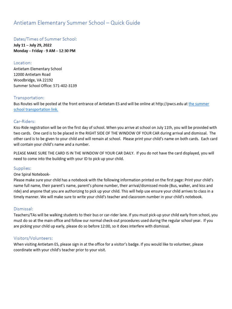 Basic Summer School Information | PDF