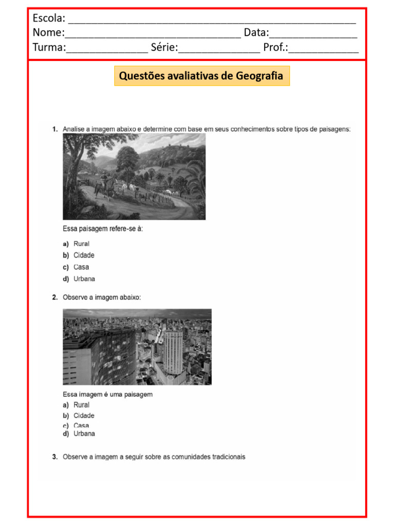 Questões de Geografia para Avaliação | PDF