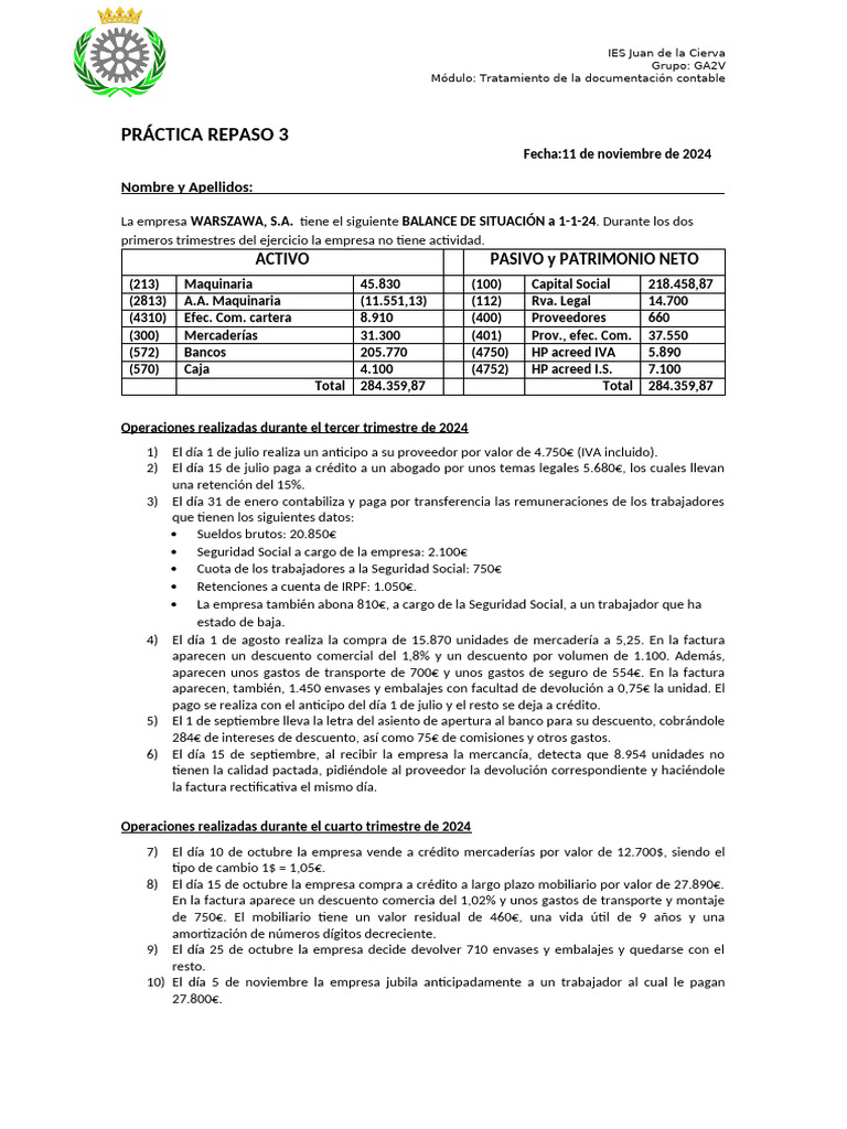 Práctica Repaso 3 | PDF | Bancos | Contabilidad financiera