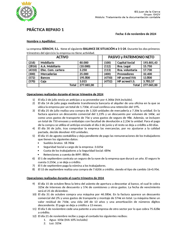 Práctica Repaso 1 | PDF | Negocios económicos | Dinero
