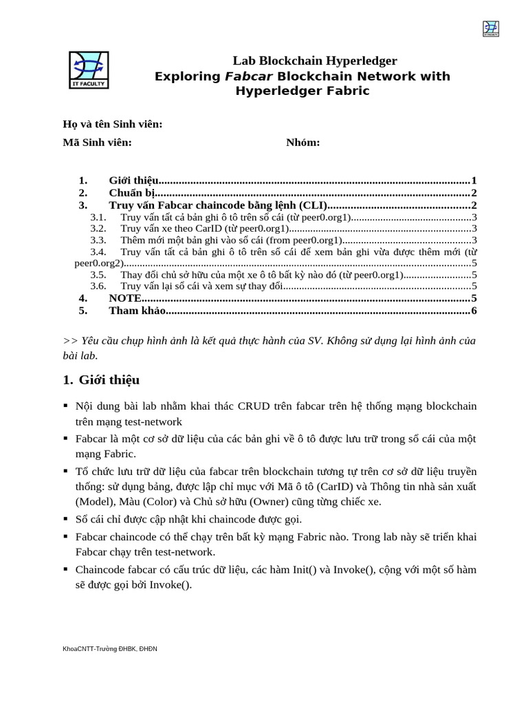 Lab05 Exploring Fabcar Blockchain Network With Hyperledger Fabric | PDF