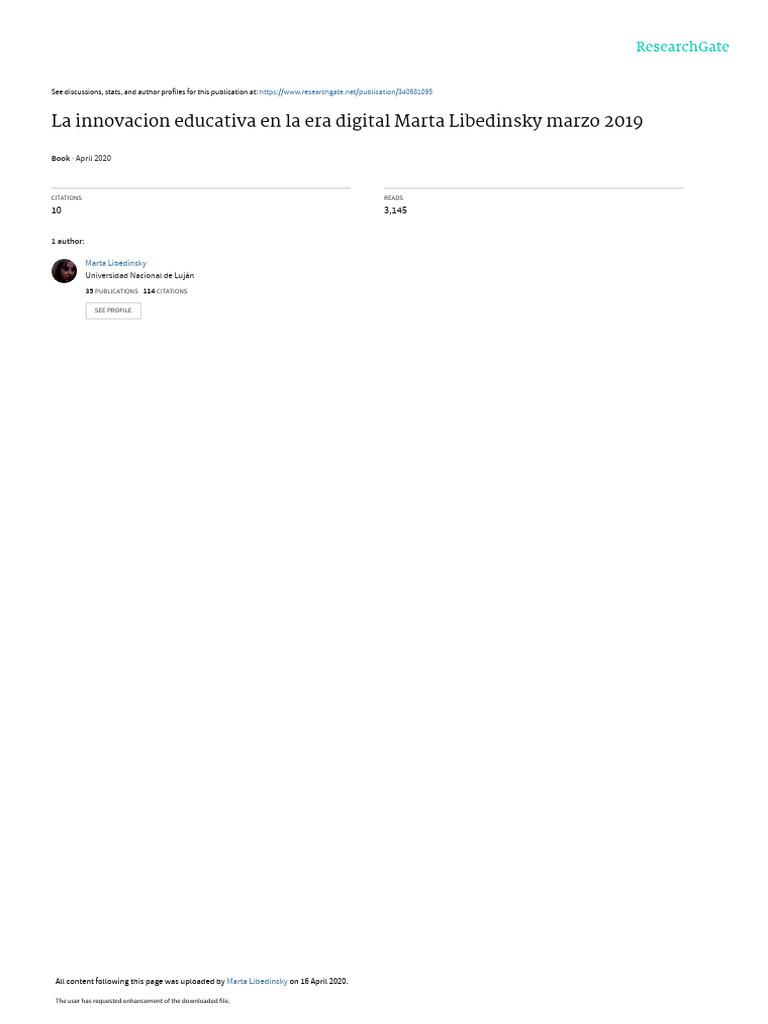 Libedinsky, Marta. (2016) - La Innovación Educativa en La Era Digital. | PDF