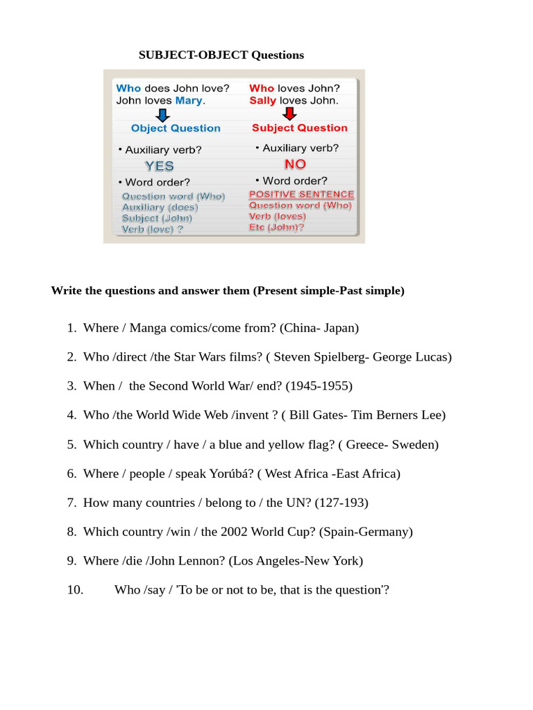 Subject-Object Questions | PDF