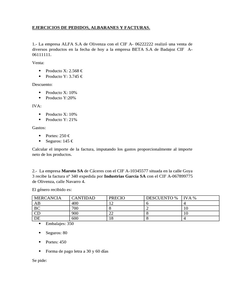 Ejercicios 24-9-2024 | PDF | Factura | Contabilidad