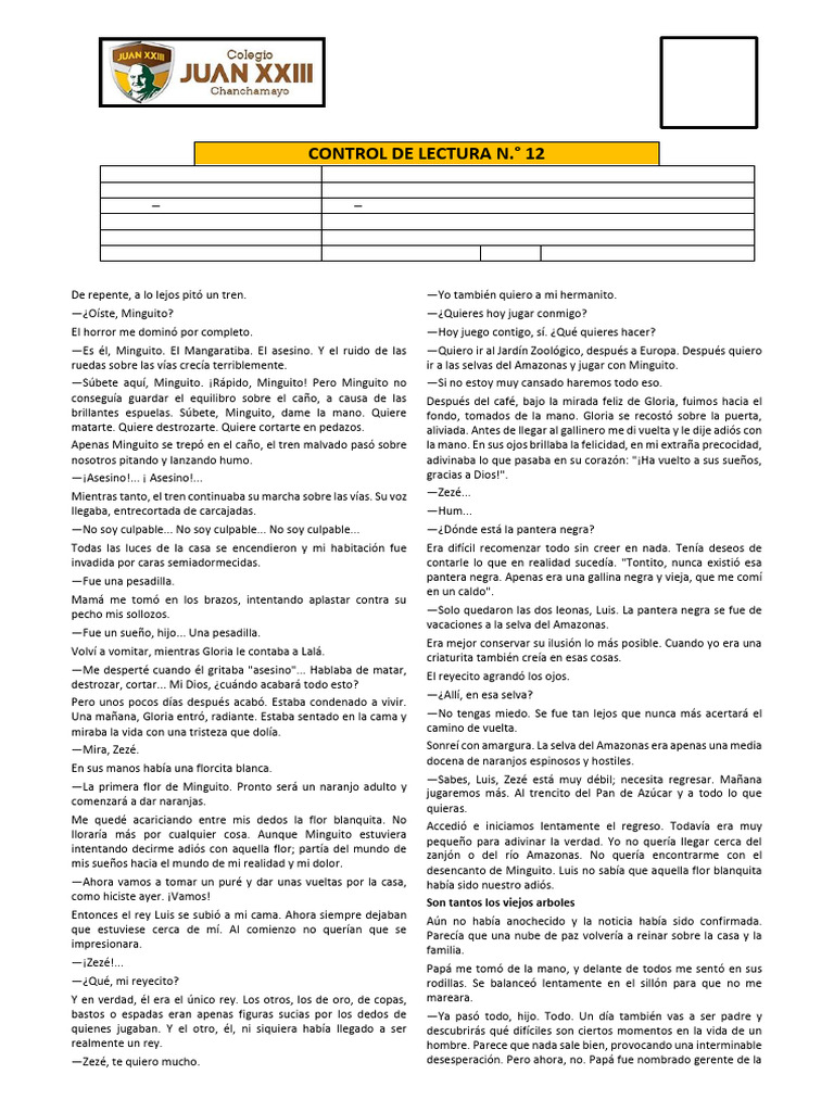 12 Control de Lectura 5to Grado | PDF