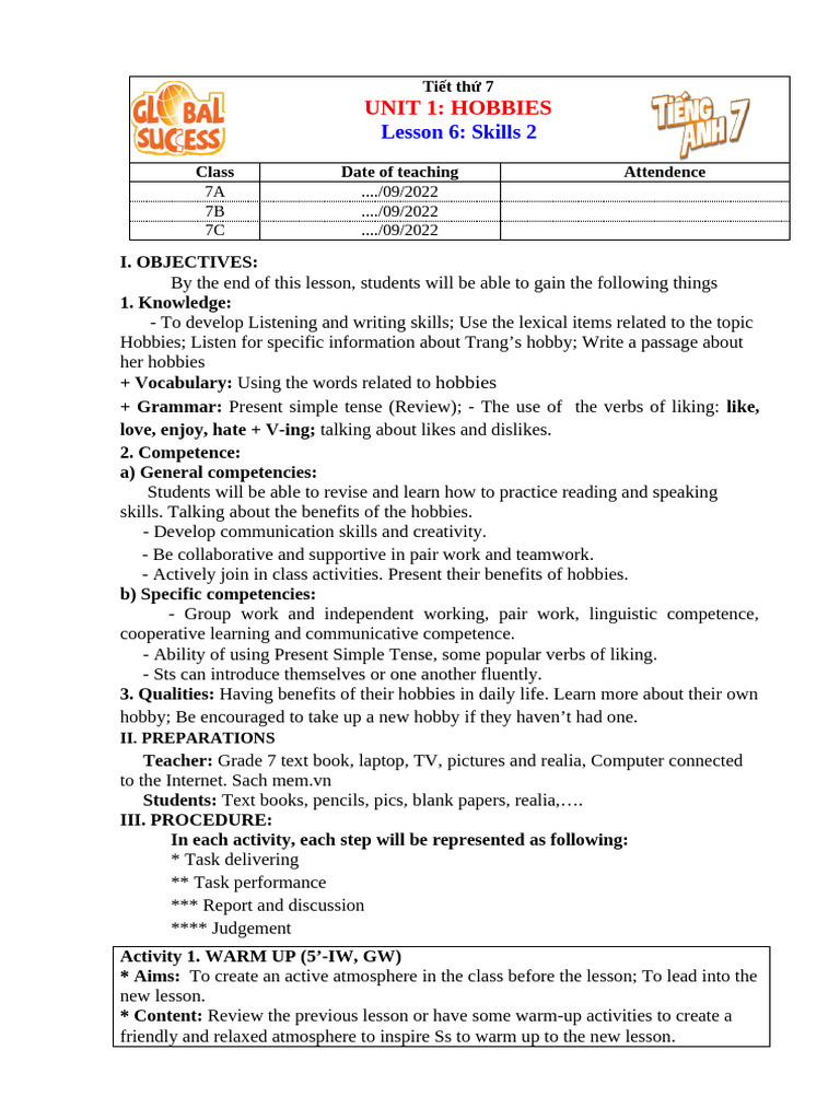 Unit 1 - Lesson 6 - Skills - 2 | PDF | Vocabulary | Hobbies