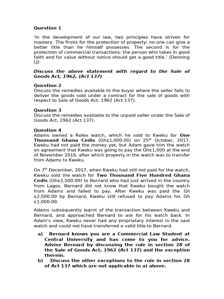 Nemo Dat, Delivery and Remedies | PDF | Business | Civil Law (Common Law)