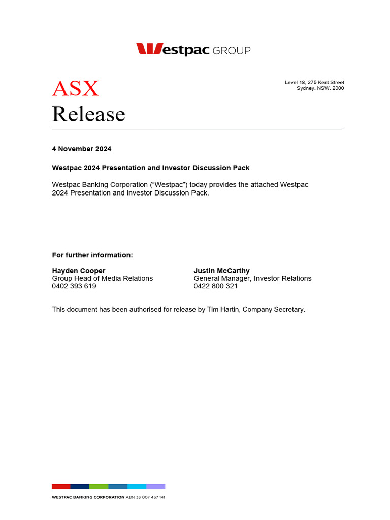 Westpac 2024 Investor Presentation Pack | PDF | Dividend | Bonds (Finance)