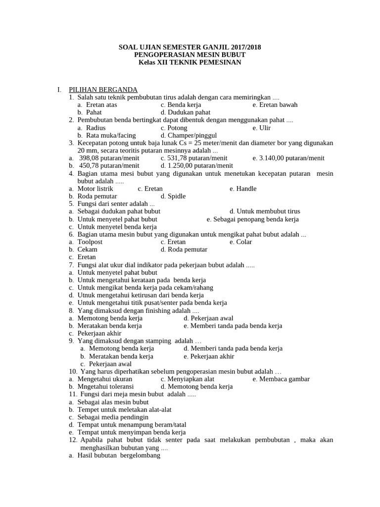 Pengoperasian Mesin Bubut Xii TP | PDF