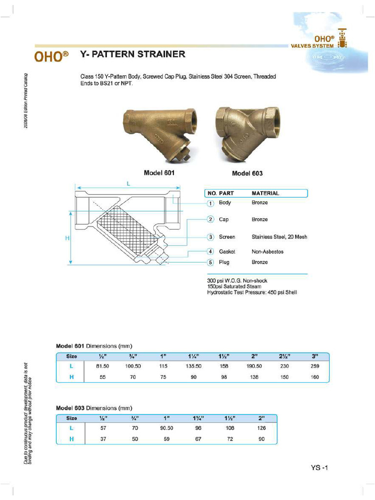OHO Y Strainer | PDF