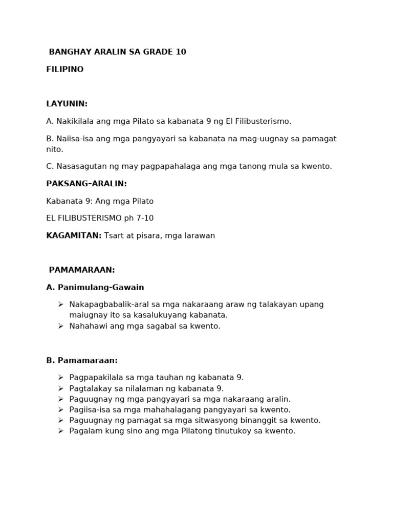 Banghay Aralin Sa Filipino Iv | PDF