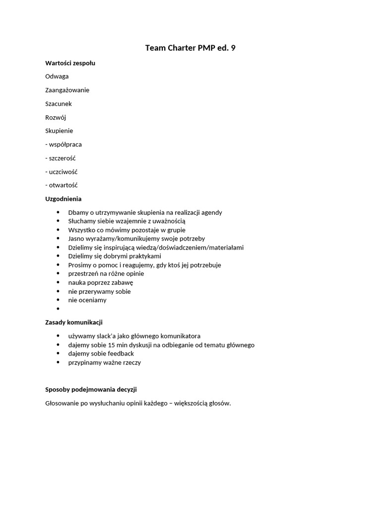 Team Charter PMP Ed9 | PDF