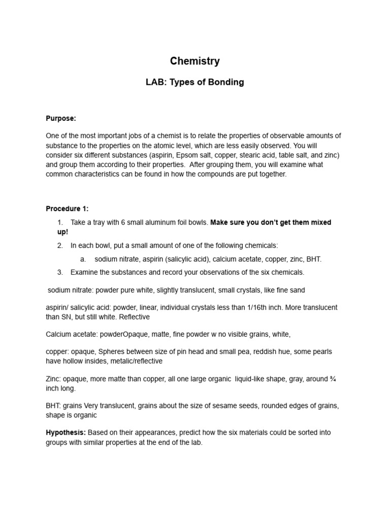 Lab U. 4 Ruby S. Types of Bonding Labs | PDF | Ionic Bonding | Solubility