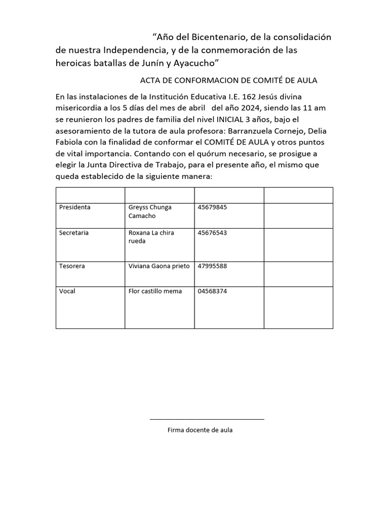 Acta Comite de Aula | PDF
