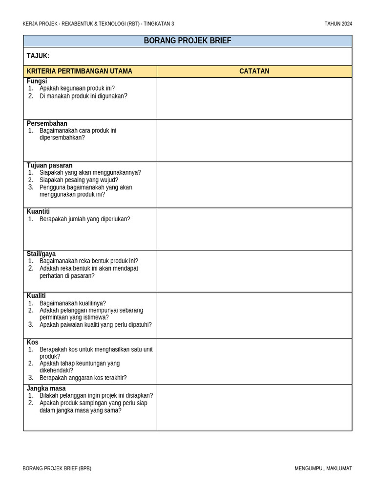 1.3 - Borang Projek Brief - BPB | PDF