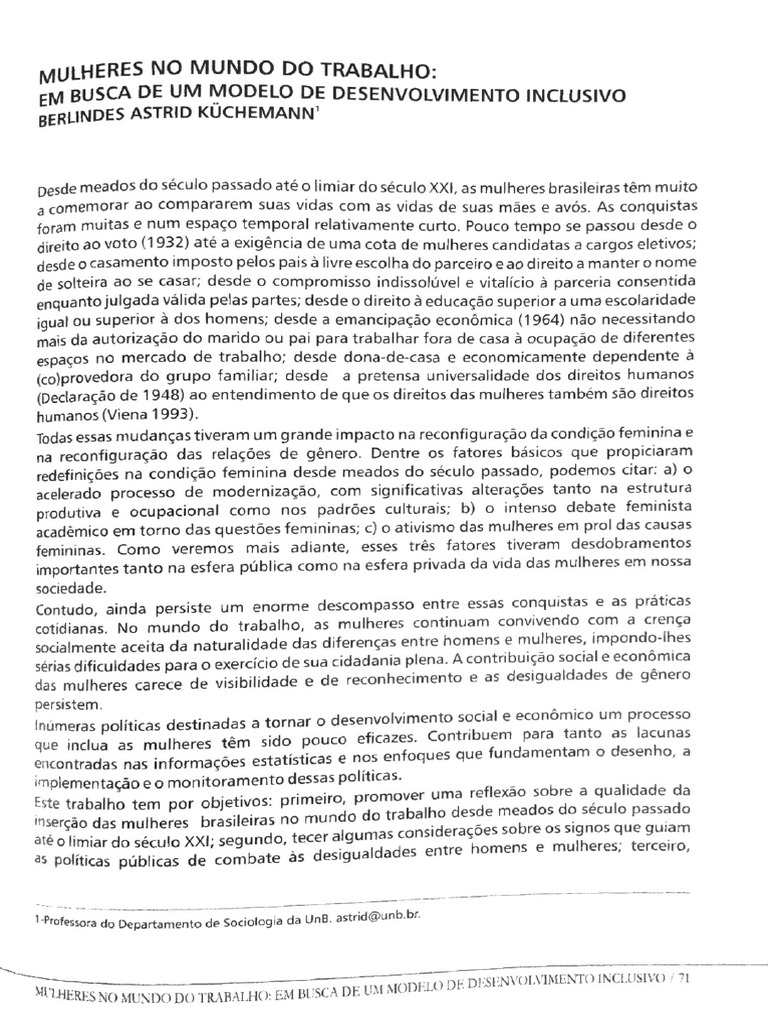 KUCHEMANN. Mulheres No Mundo Do Trabalho | PDF
