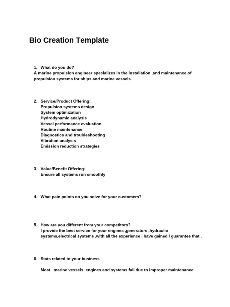 Bio Creation Template | PDF