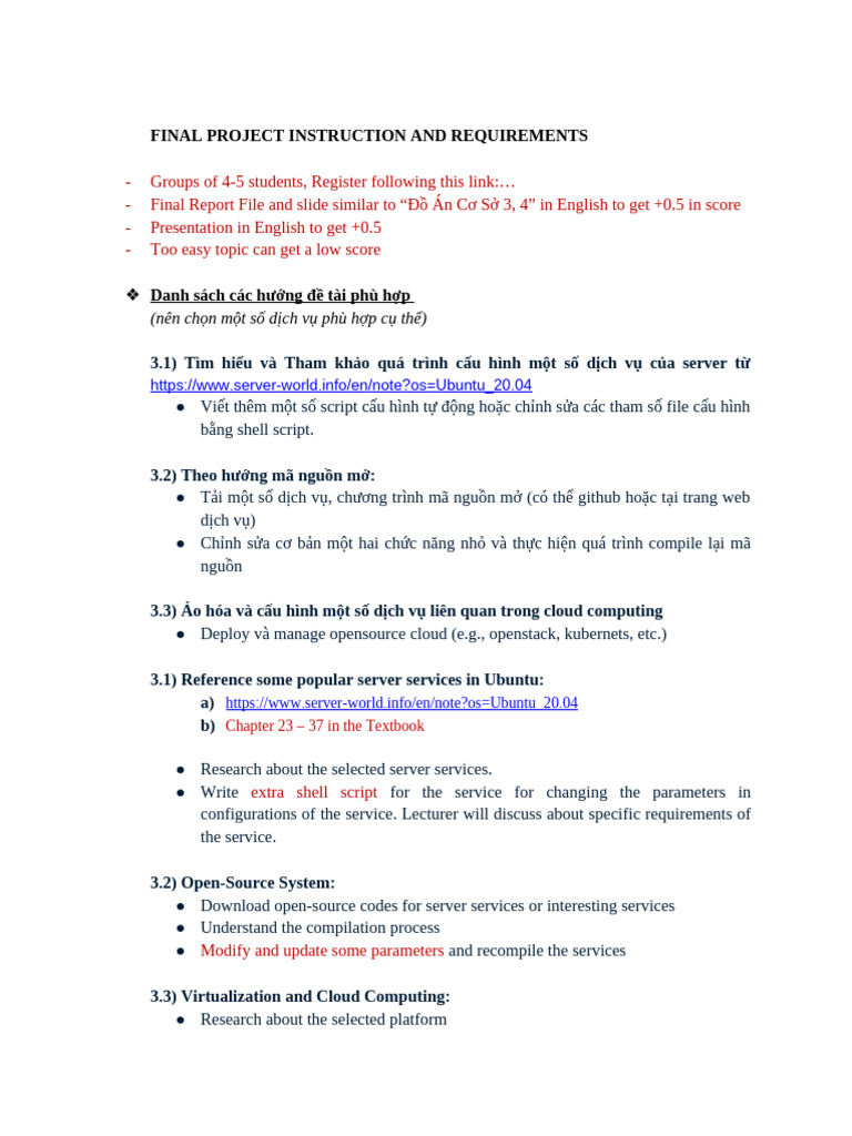 Danh Sách Đề Tài BTL Linux | PDF