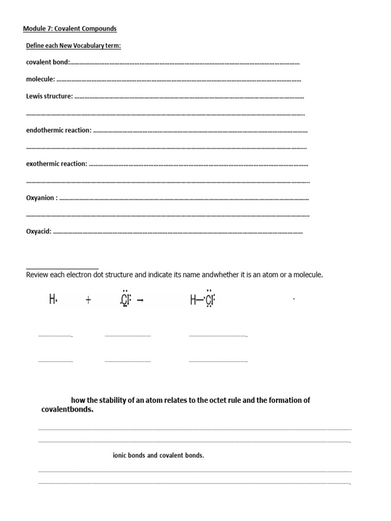 Covalent Bond Practice Sheet | PDF | Chemical Bond | Acid