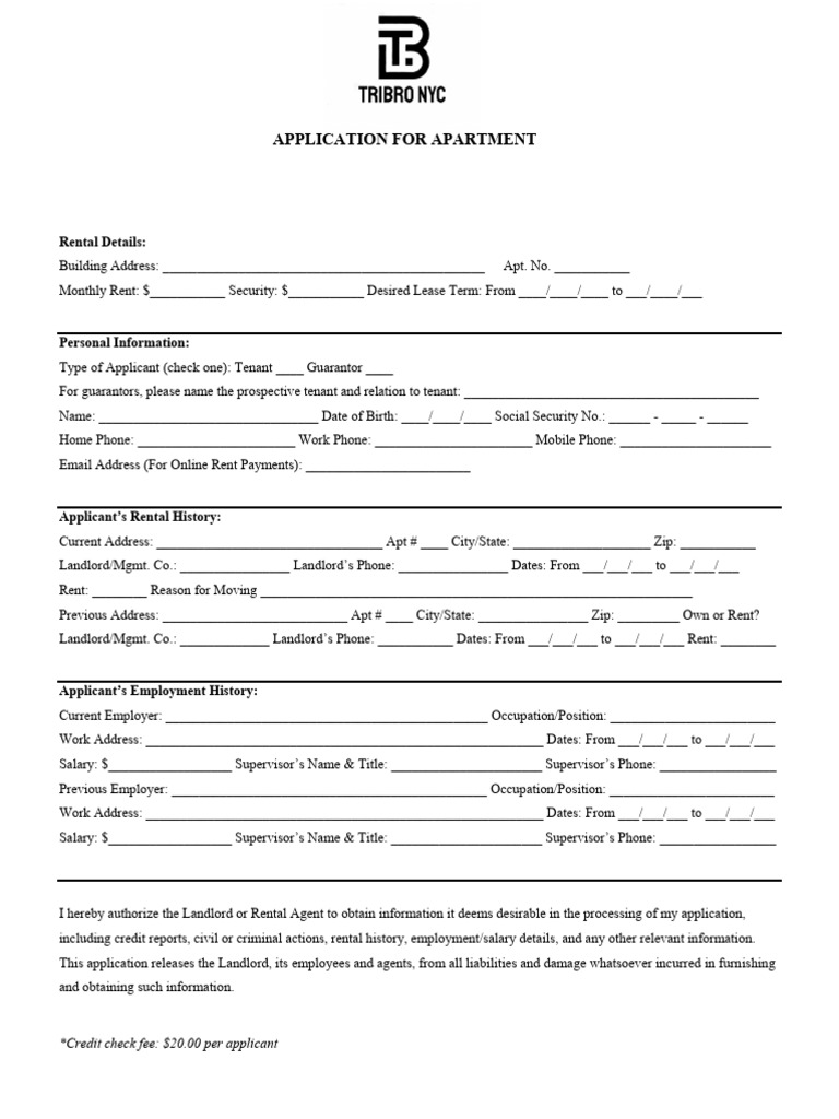 Apartment Application Form | PDF | Renting | Landlord
