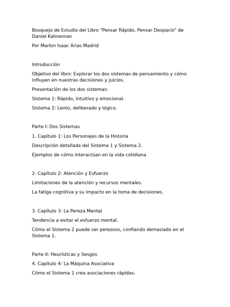Pensar Rápido Pesar Despacio Bosquejo | PDF | Pensamiento | Mente