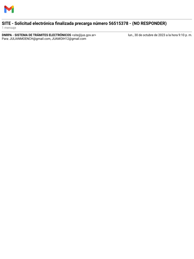 Solicitud Electrónica DNRPA Finalizada | PDF