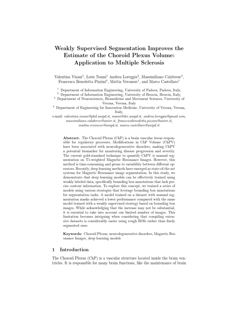 Weakly Supervised Segmentation Improves The Estimate Of The Choroid Plexus Volume Application To