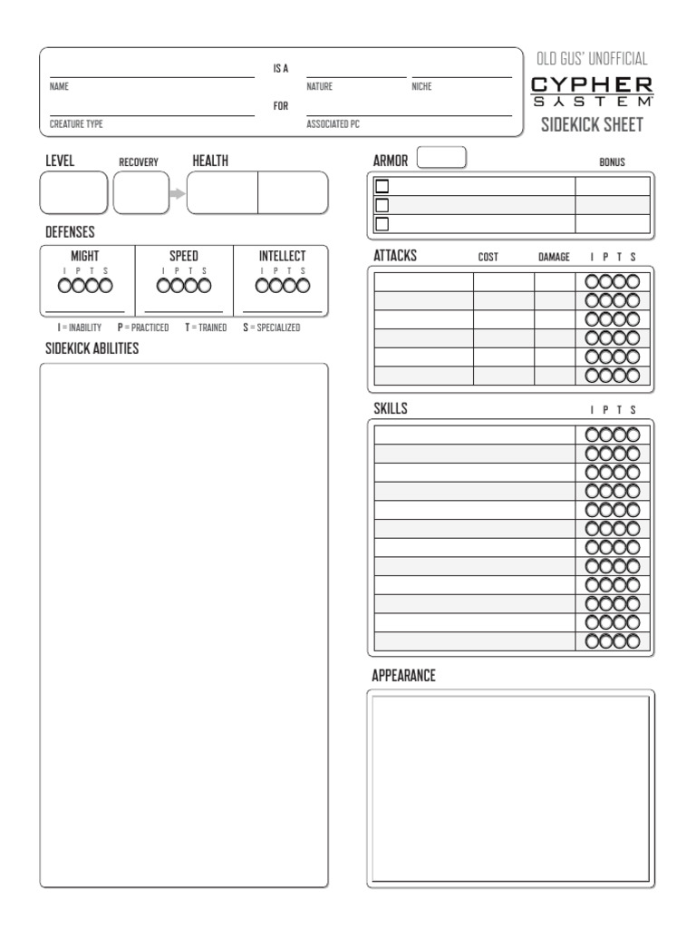 Cypher Og CSRD Old Gus Sidekick Sheet | PDF