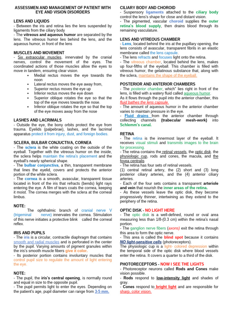 Eye and Vision Disorders Assessment Guide | PDF | Glaucoma | Human Eye
