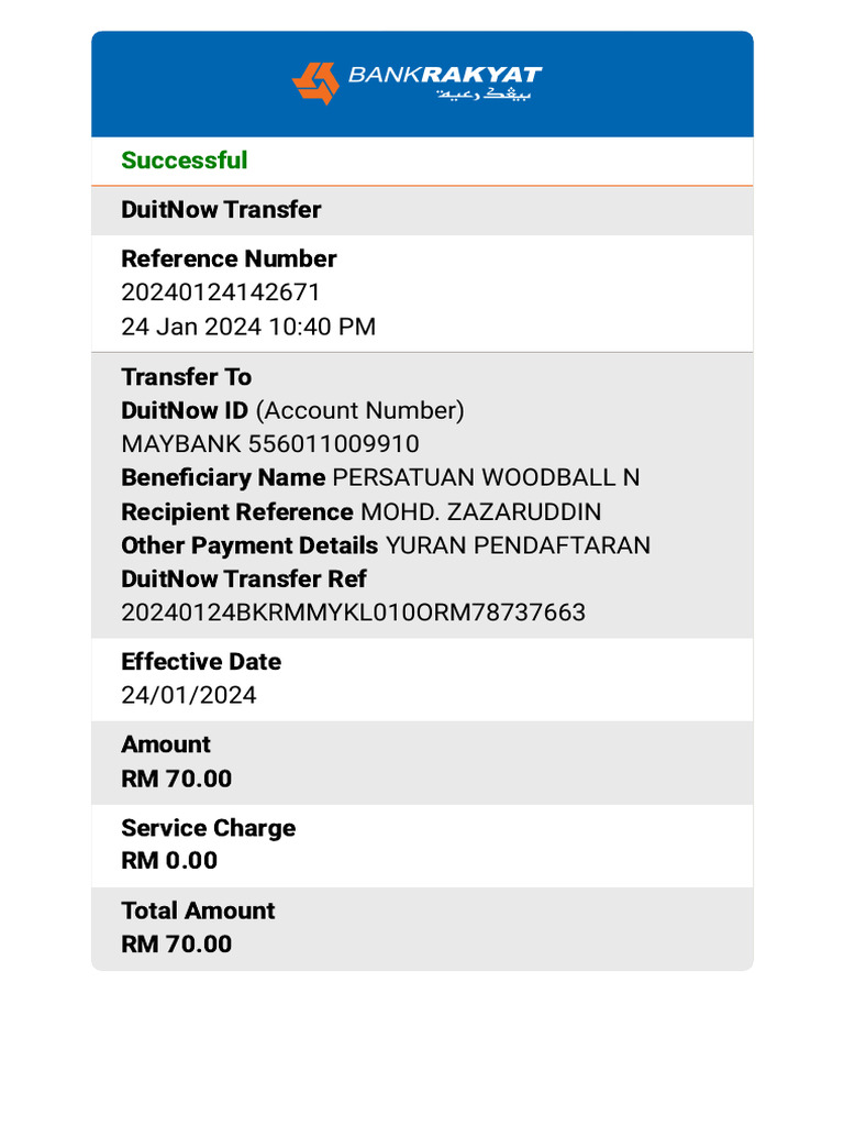 DuitNow Transfer to Bank Rakyat | PDF