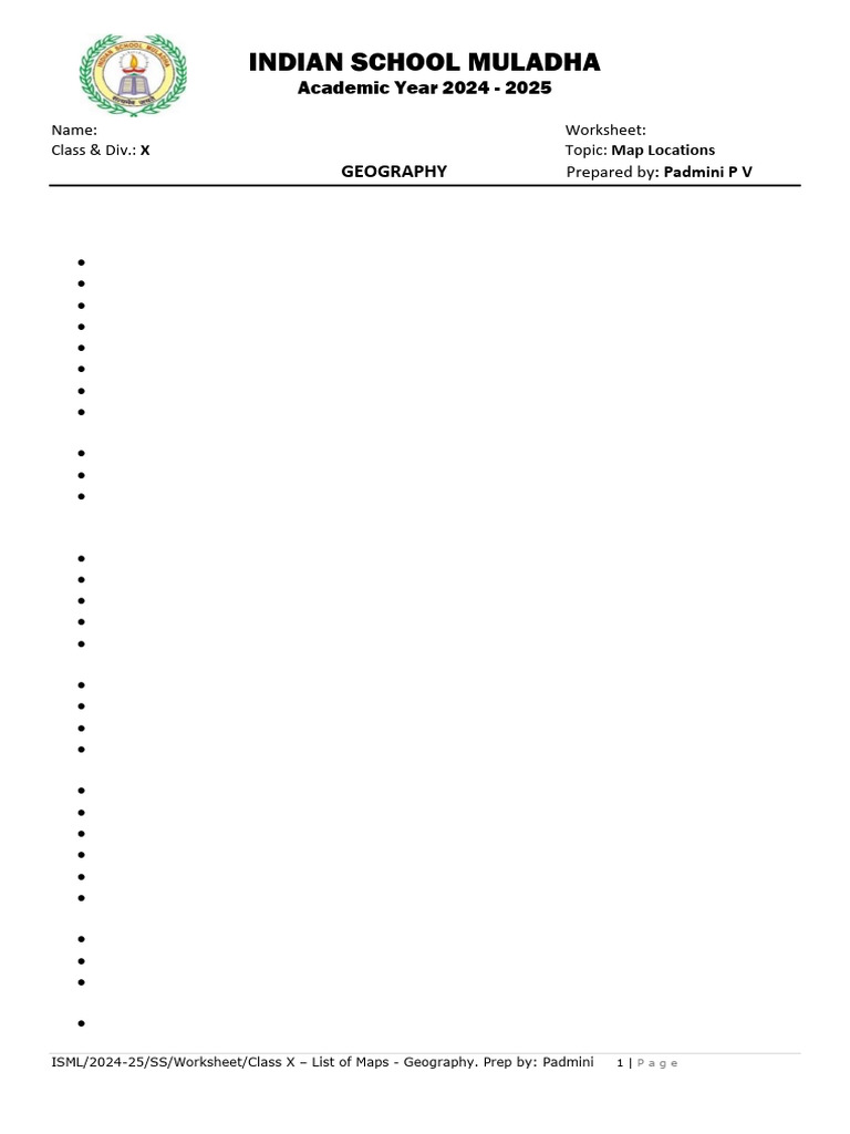 Class 10 Maps Worksheet | PDF