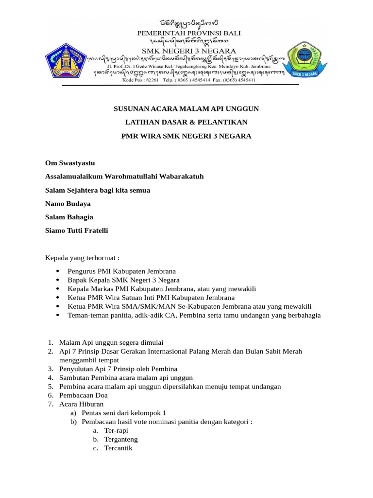 Teks MC Acara Malam Api Unggun Latdas 2024 | PDF