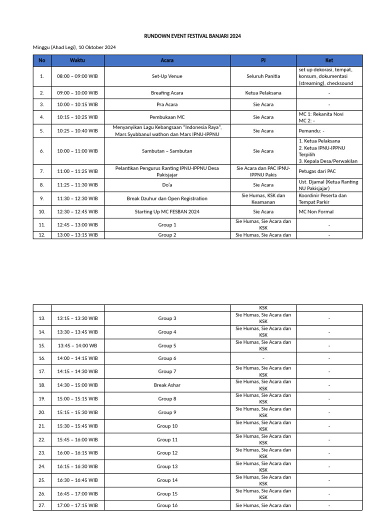 Rundown Event Festival Banjari 2024 | PDF