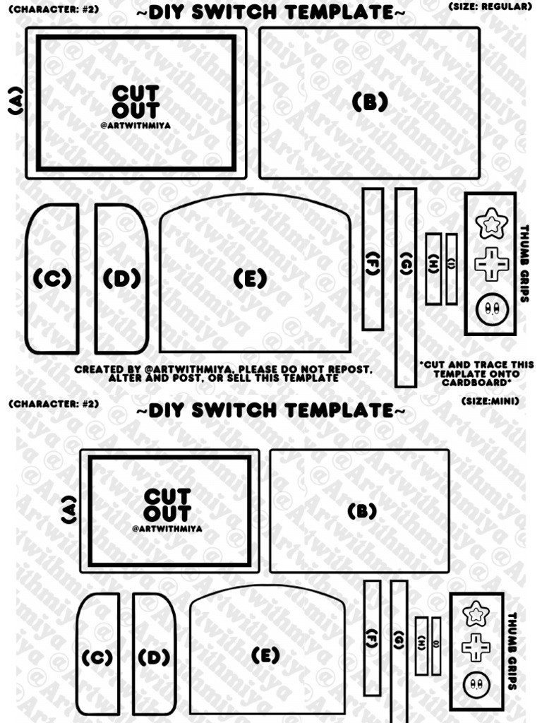 (Free) DIY Switch Template (Character #2) (Black & White + Color) | PDF