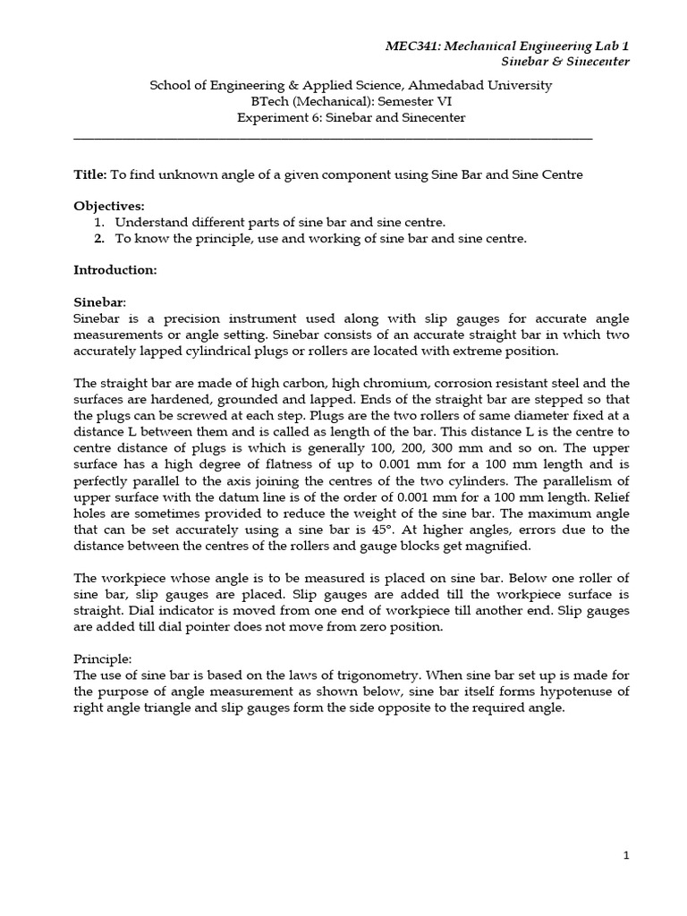 Sine Bar and Sine Centre Measurement Guide | PDF