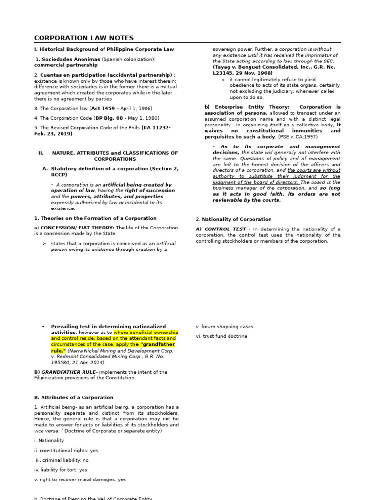 Philippine Corporation Law Overview 2024 | PDF | Corporations | Tort