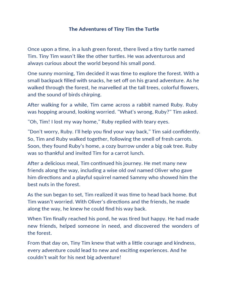 The Adventures of Tiny Tim The Turtle | PDF