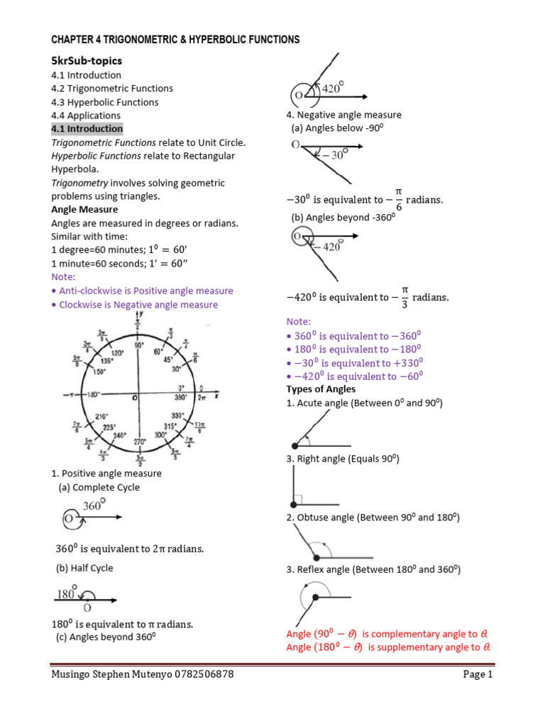 Chap4 Trig & Hyp FNS 10-03-22 | PDF | Trigonometric Functions | Trigonometry