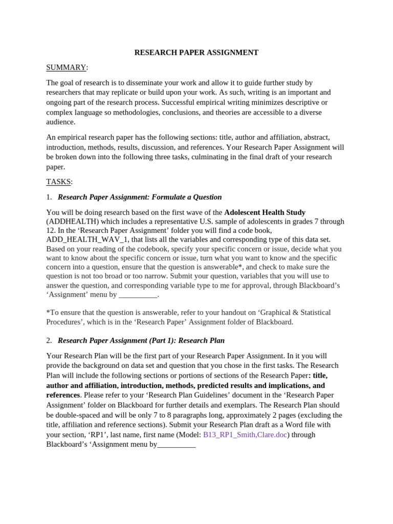 Research Paper Assignment | PDF | Statistics | Methodology