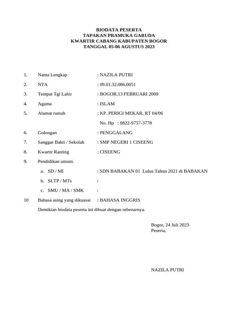 Biodata Nazila | PDF Biodata Nazila | PDF