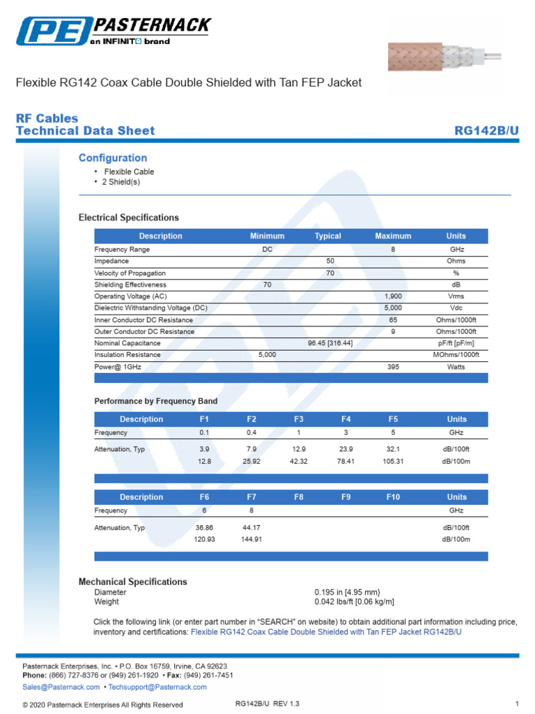 rg142b-u | PDF | Coaxial Cable | Electrical Engineering
