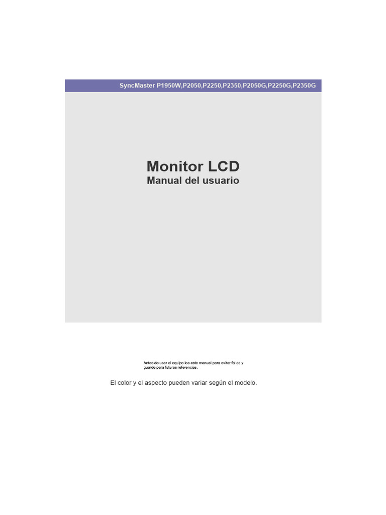 Manual Monitor P2350 Samsung | PDF | Pantalla de cristal líquido ...