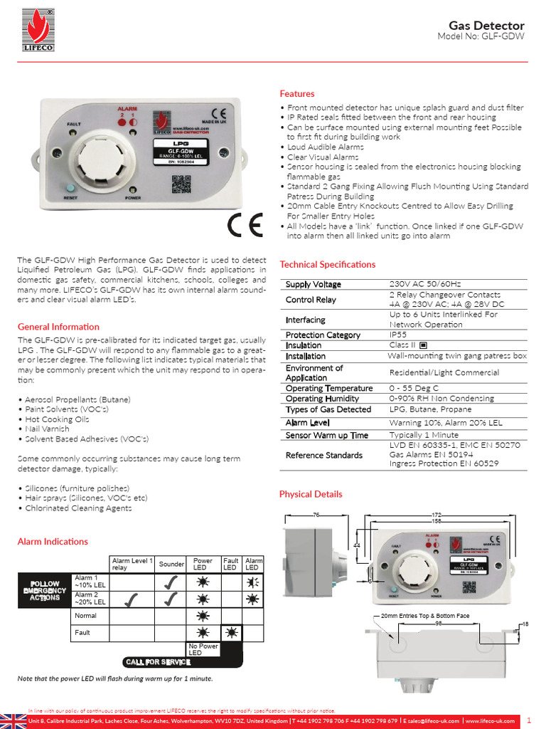 Gas Detector GLF GDW V1 | PDF | Relay | Alternating Current