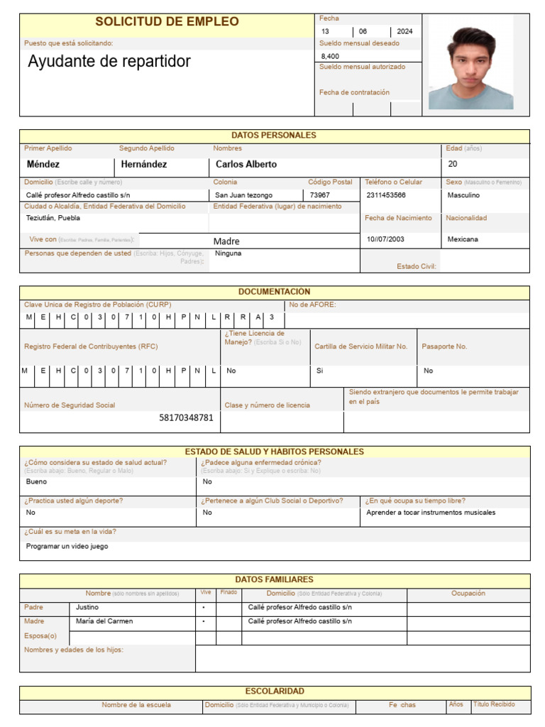 Solicitud de Empleo | PDF