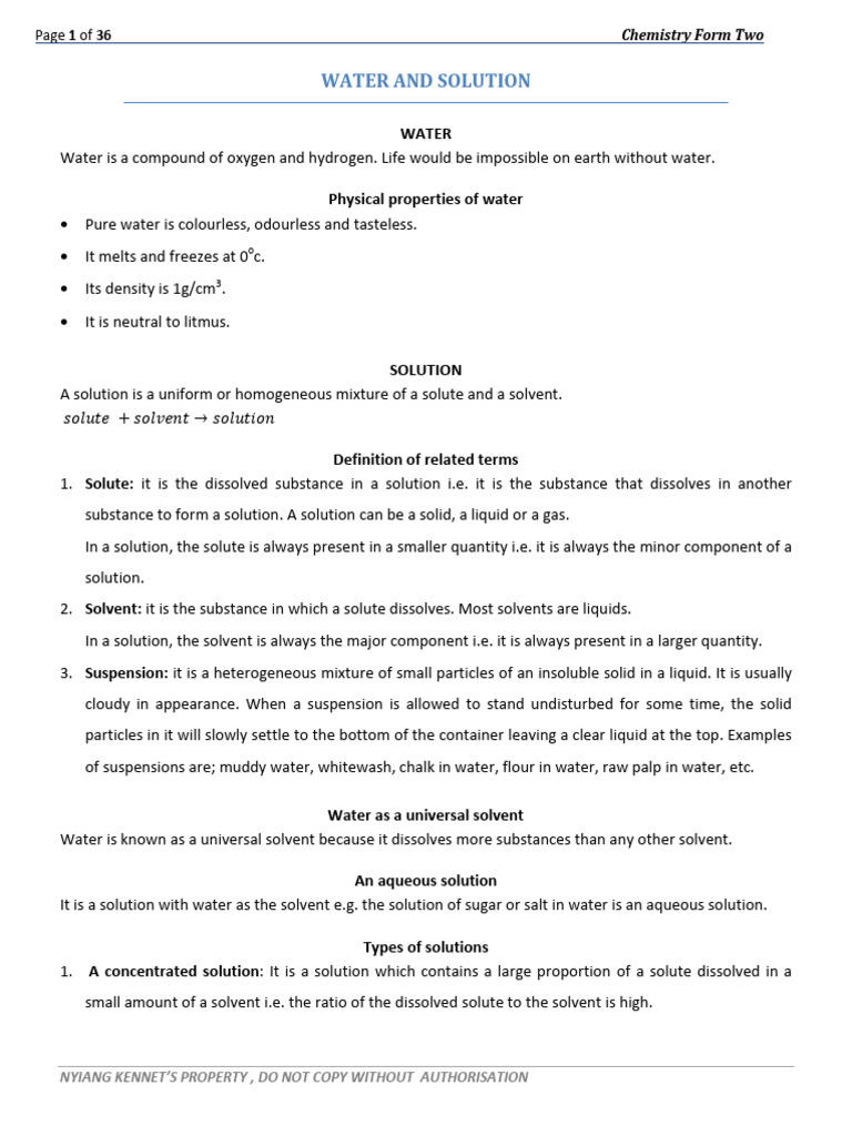 Water and Solutions | PDF | Solubility | Chemical Elements