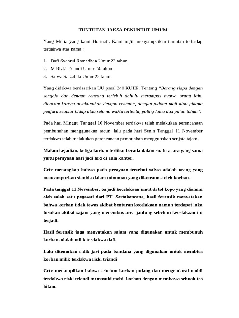 Tuntutan Jaksa Penuntut Umum | PDF Tuntutan Jaksa Penuntut Umum | PDF