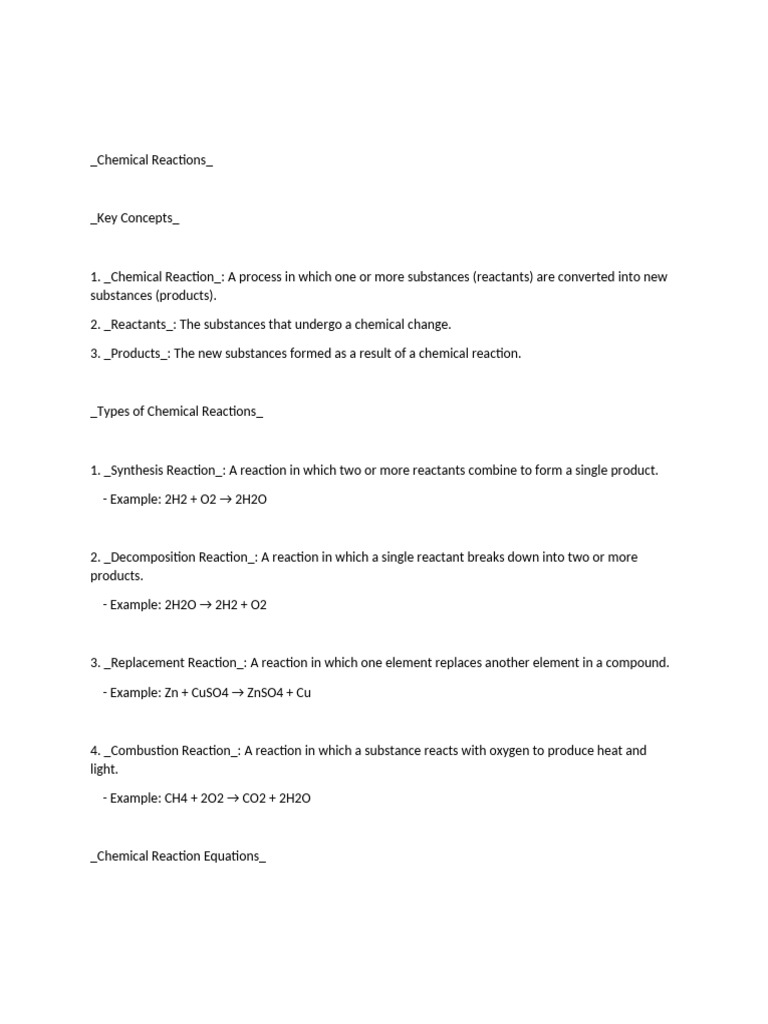 Grade 9 Chemical Reactions | PDF
