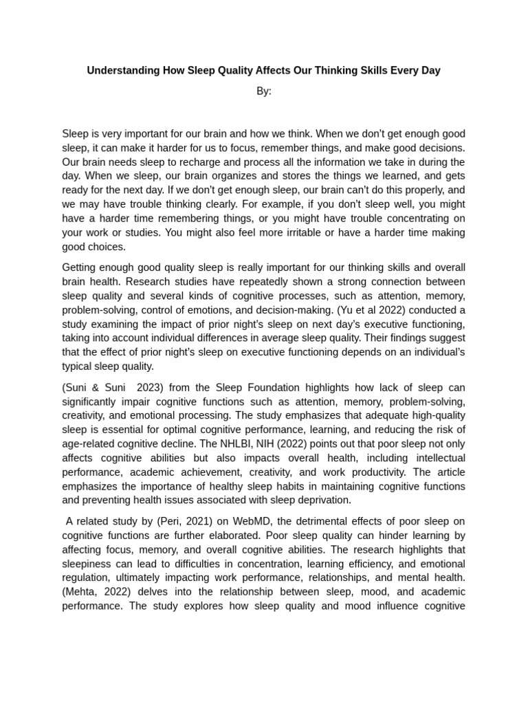 Academic Paper About Sleep | PDF | Sleep | Cognition