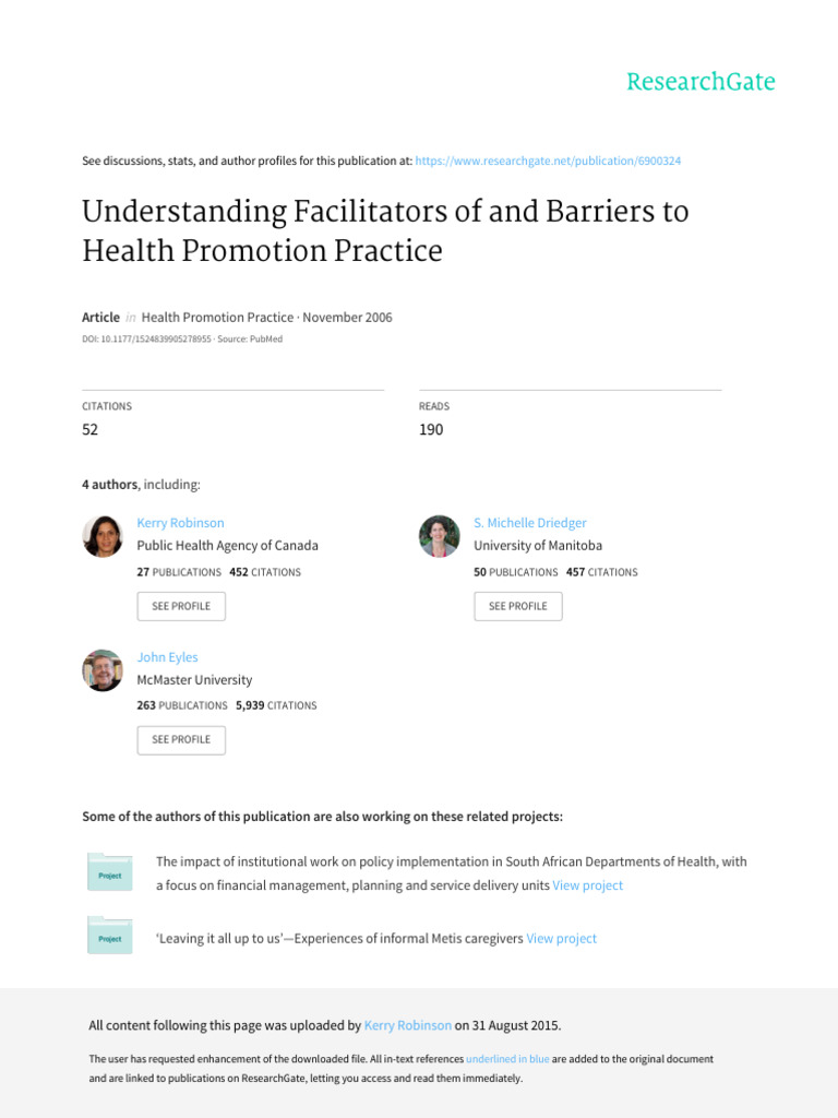 Understanding Facilitators & Barriers To Health Promotion Practice 2006 ...