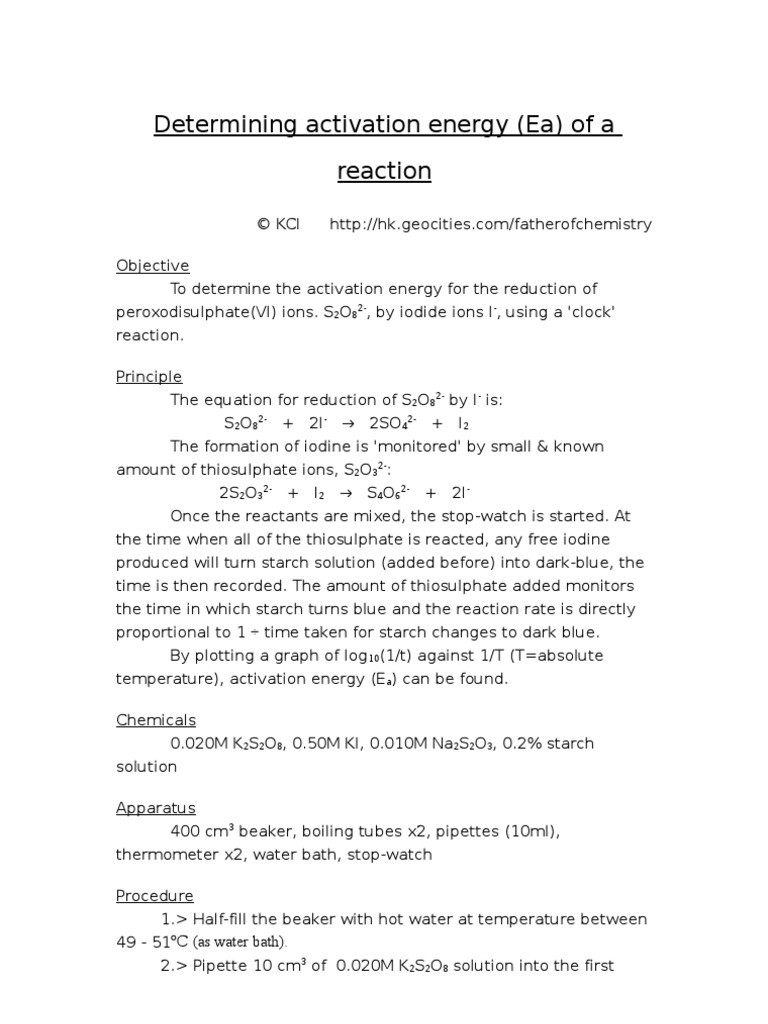 Determining Activation Energy | PDF | Chemical Reactions | Activation ...